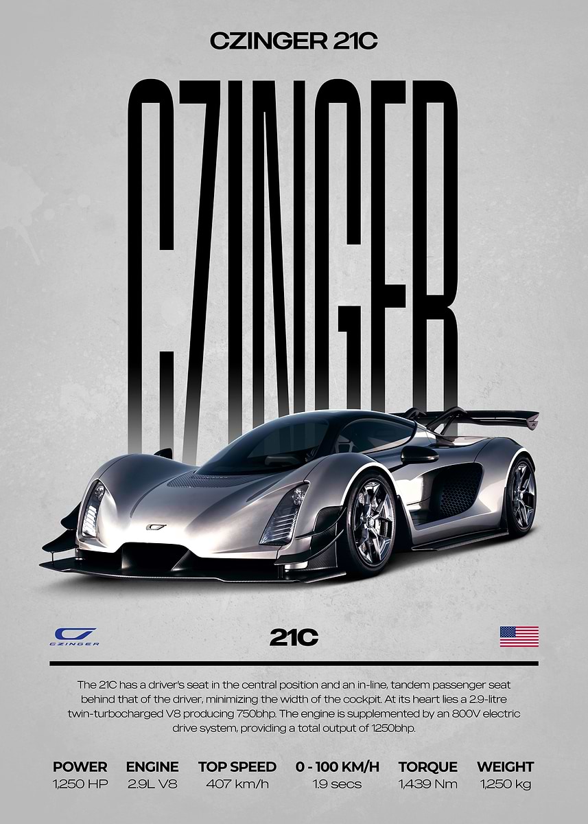'Czinger 21C Silver Supercar' Poster, picture, metal print, paint by ...