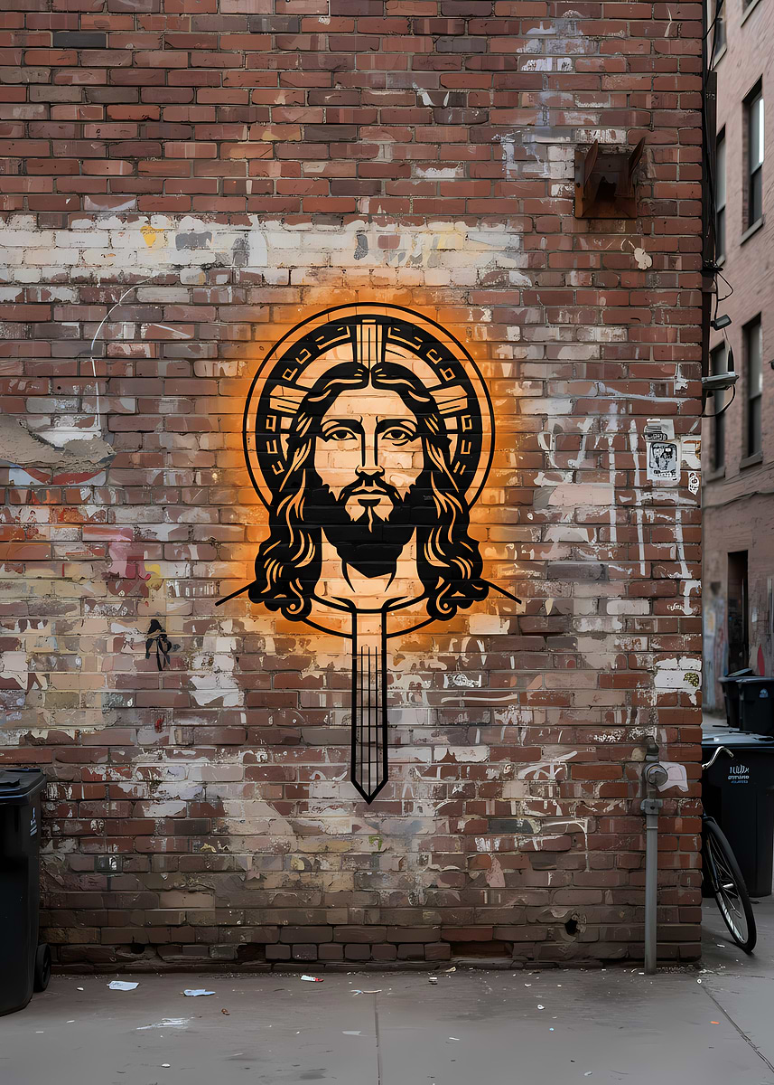 'Jesus Christ Graffiti on Brick Wall' Poster, picture, metal print ...
