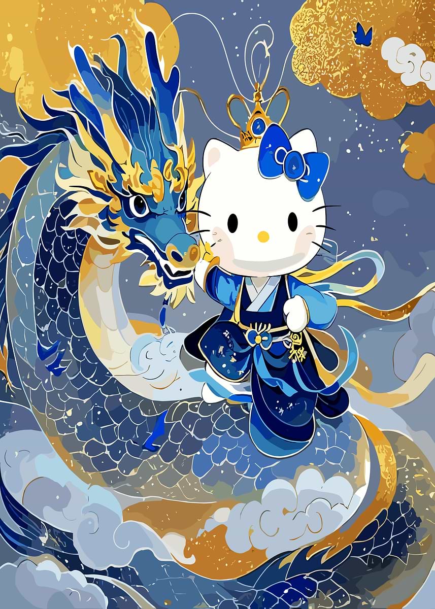 'Hello Kitty with Dragon' Poster, picture, metal print, paint by Lapak ...