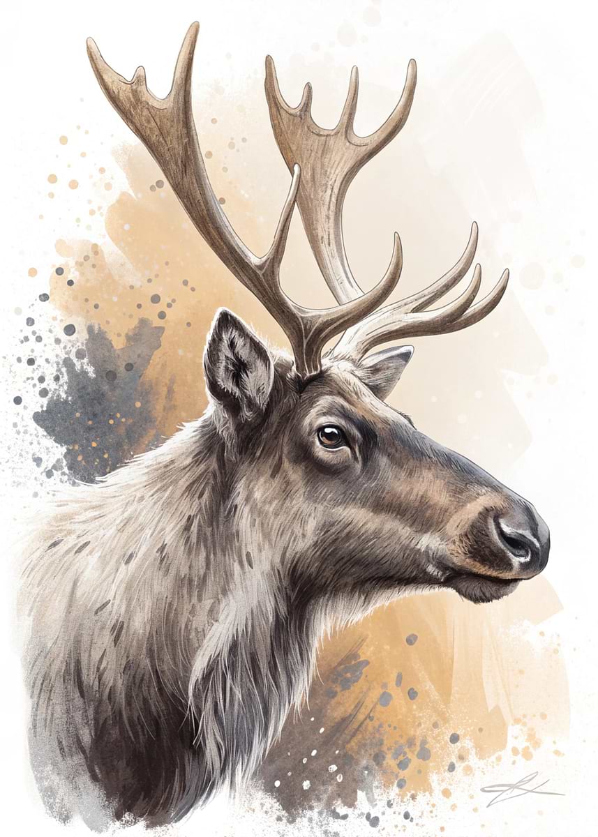 'Watercolor Reindeer Portrait' Poster, picture, metal print, paint by ...