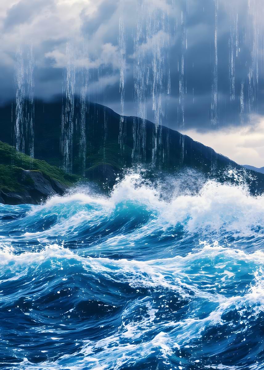 'Ocean Waves and Mountain Rain' Poster, picture, metal print, paint by ...