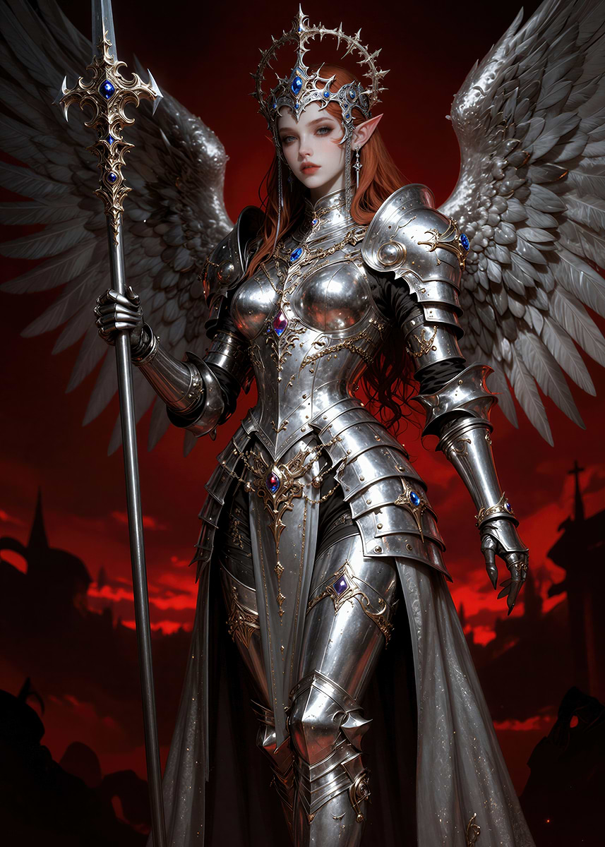 'Winged Elf Warrior in Silver Armor' Poster, picture, metal print ...