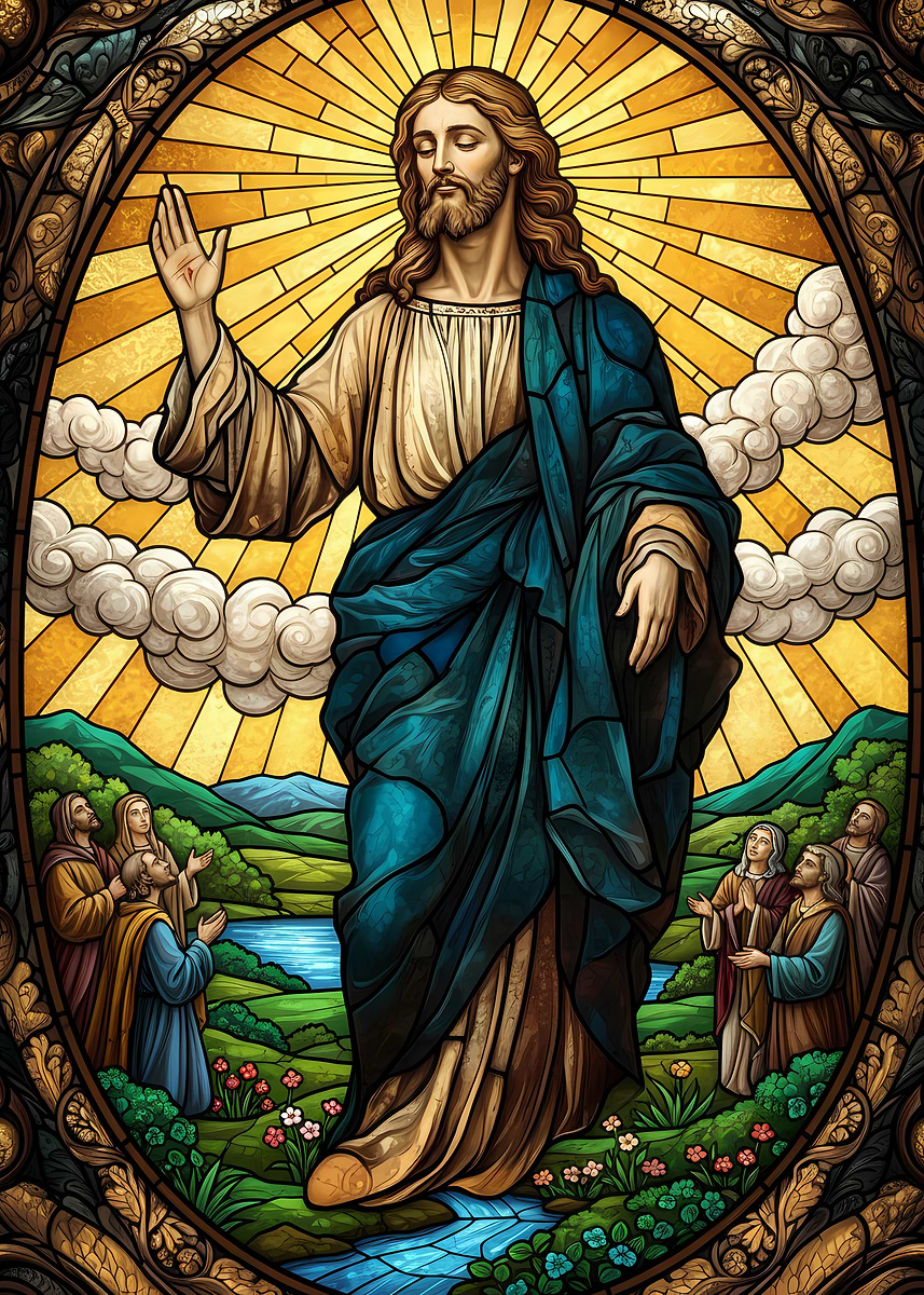 'Jesus Christ Stained Glass Illustration' Poster, picture, metal print ...