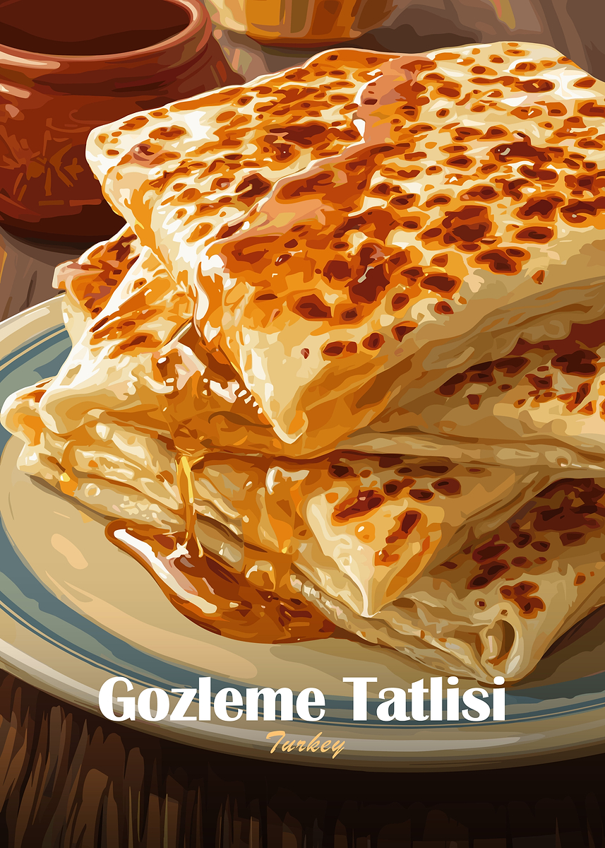 'Gozleme Tatlisi Turkish Dessert Illustration' Poster, picture, metal ...