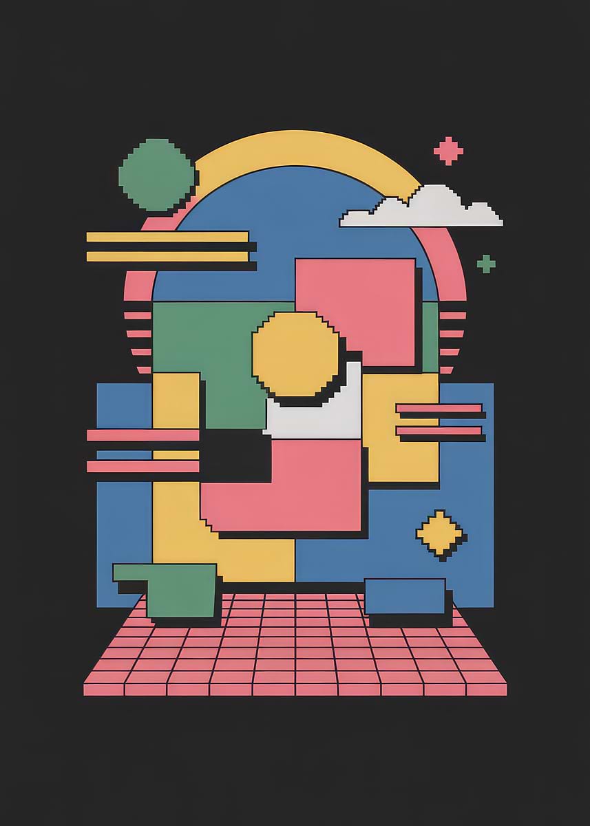 'Abstract Geometric Pixel Art Composition' Poster, picture, metal print ...