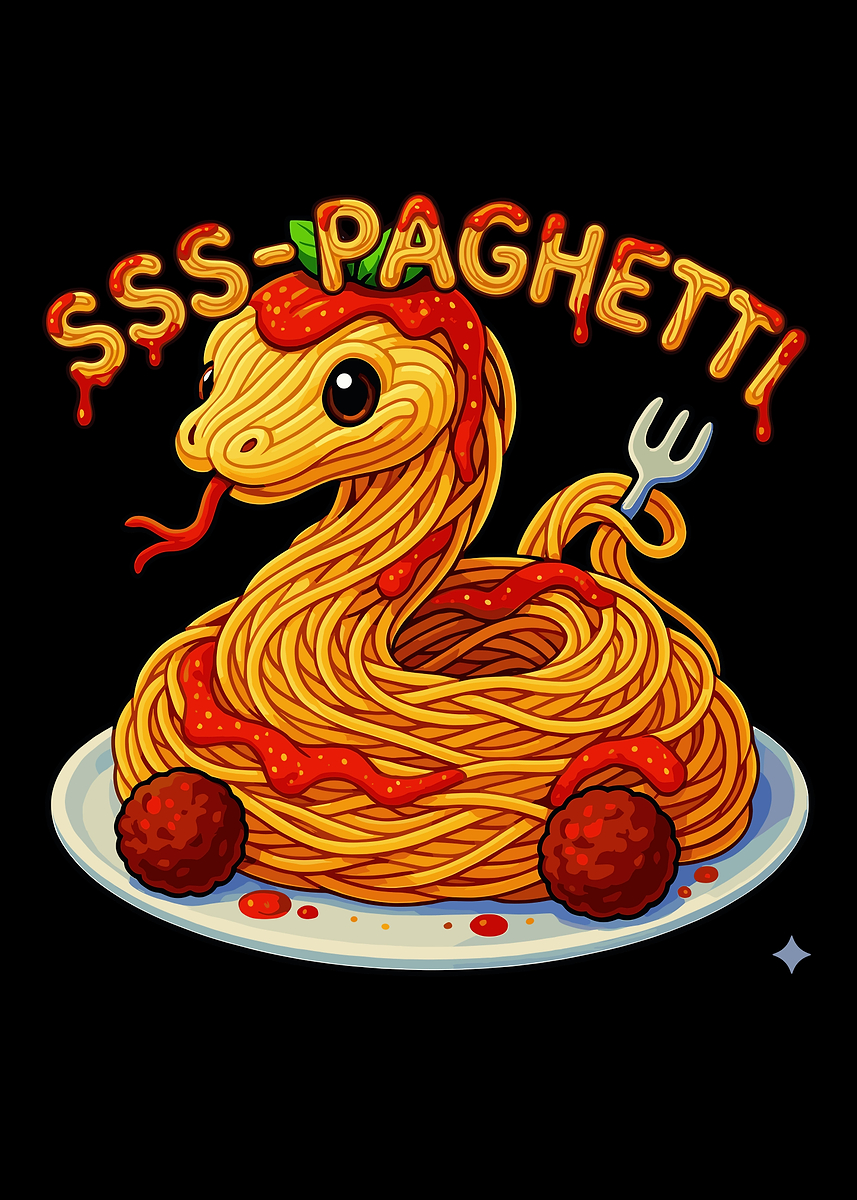 'Spaghetti Snake Cartoon Illustration' Poster, picture, metal print ...