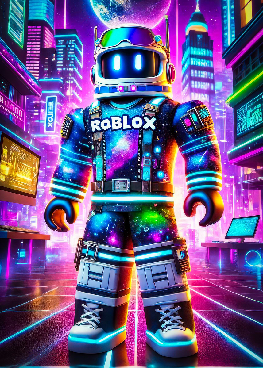 'Roblox Character in Neon Cityscape' Poster, picture, metal print ...