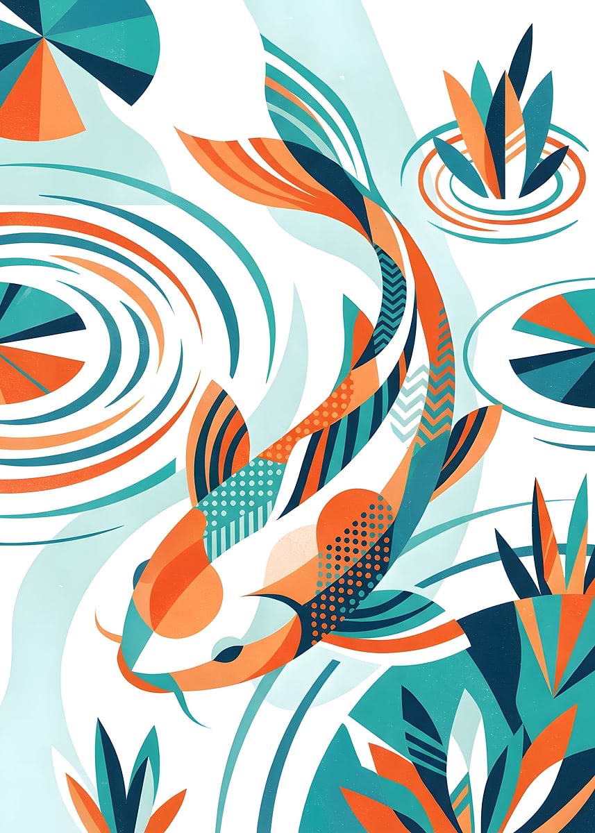 'Geometric Koi Fish Pond Illustration' Poster, picture, metal print ...