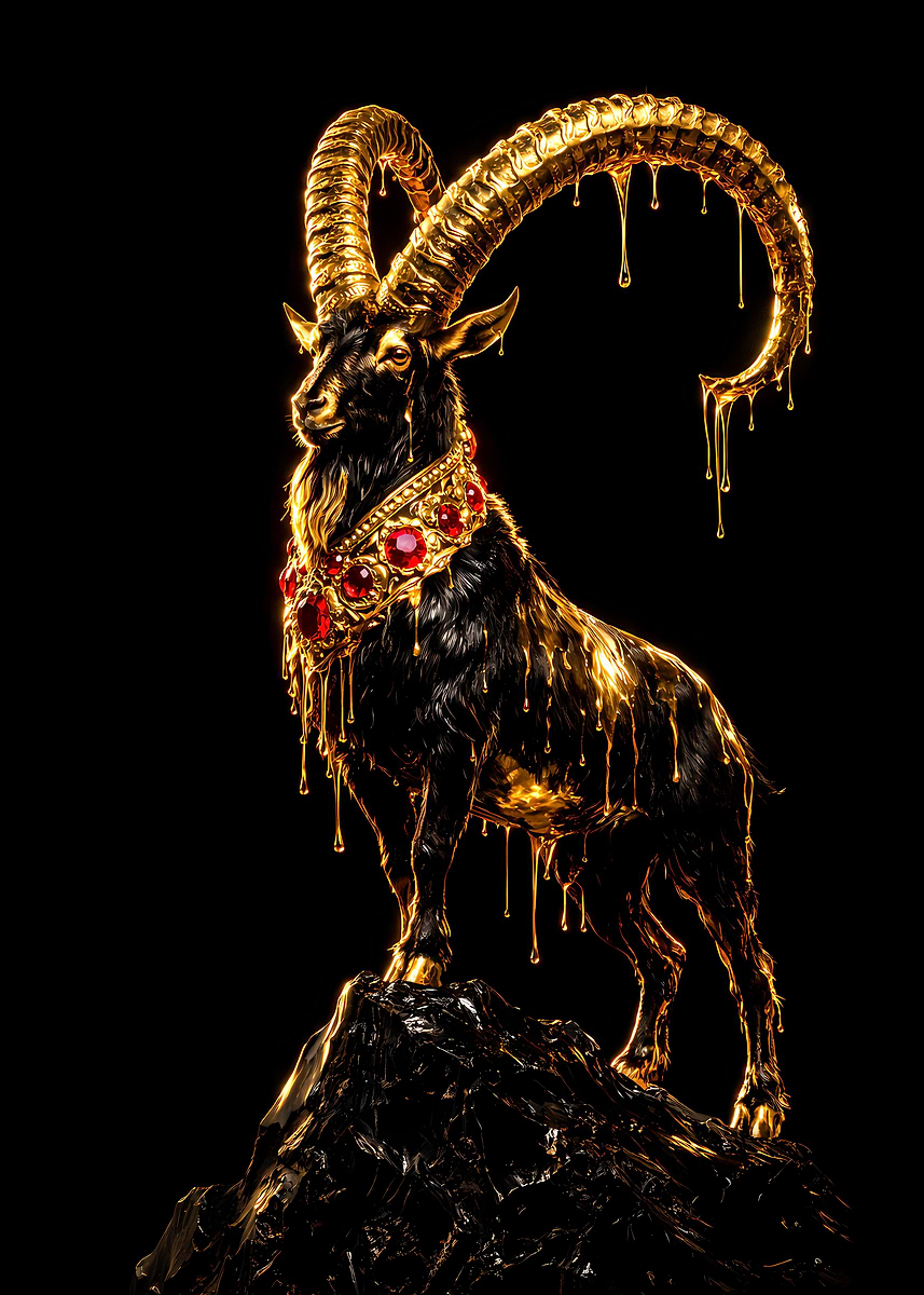 'Goat Capricorn Zodiac Wall Art - Realistic 24K Gold Animal Astrology ...