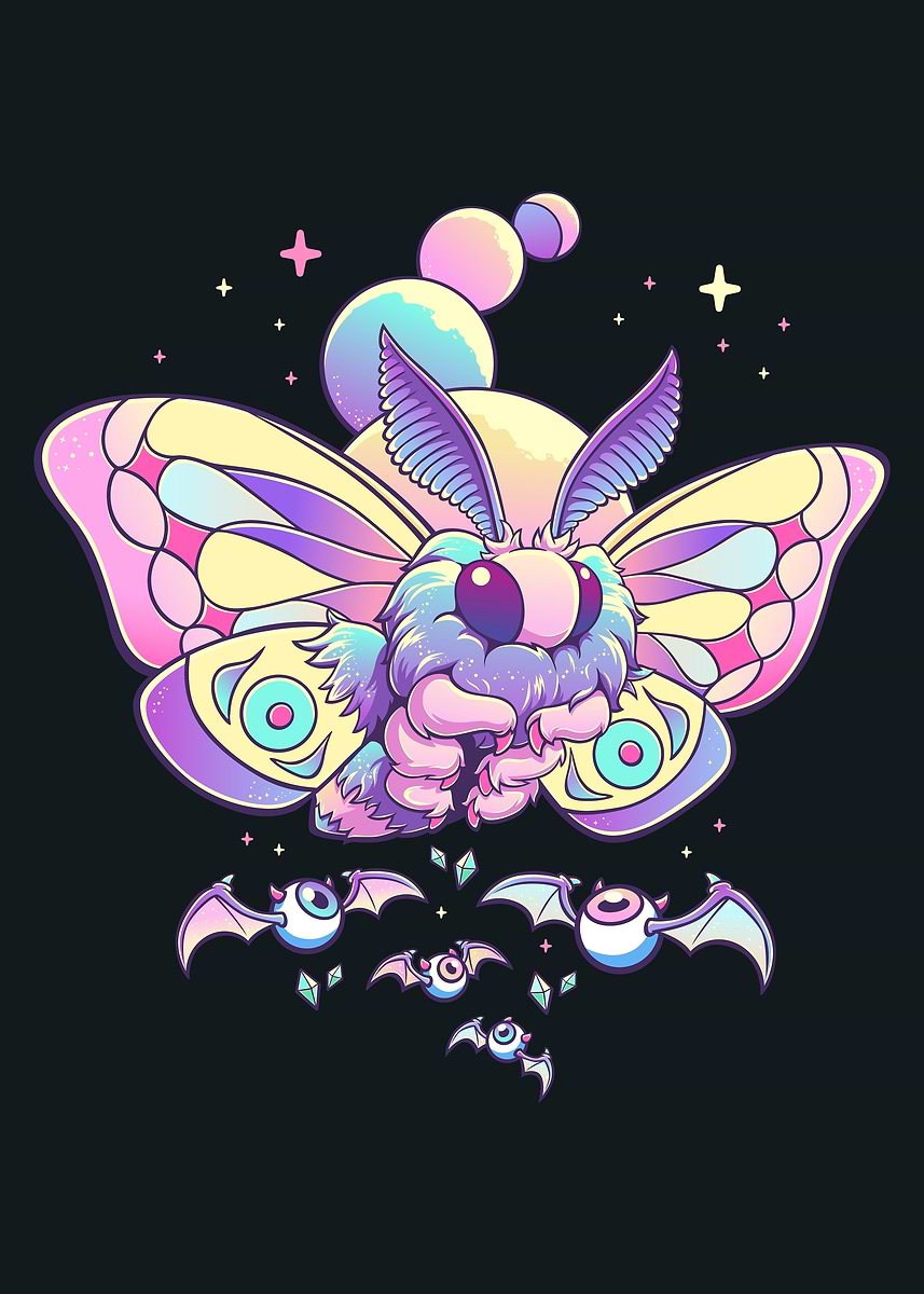 'Pastel Moth with Eyeball Bats' Poster, picture, metal print, paint by ...