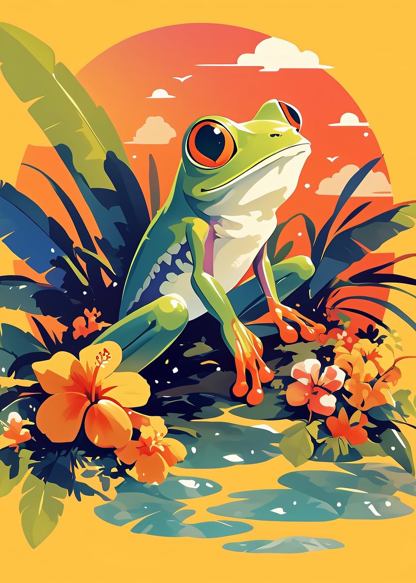 'Colorful Frog in Tropical Setting' Poster, picture, metal print, paint ...
