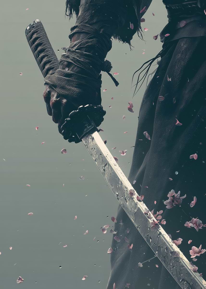 'Samurai Sword with Falling Cherry Blossoms' Poster, picture, metal ...
