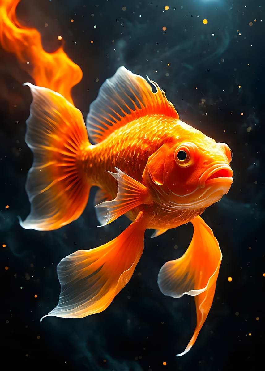 'Elegant Orange Goldfish in space' Poster, picture, metal print, paint ...