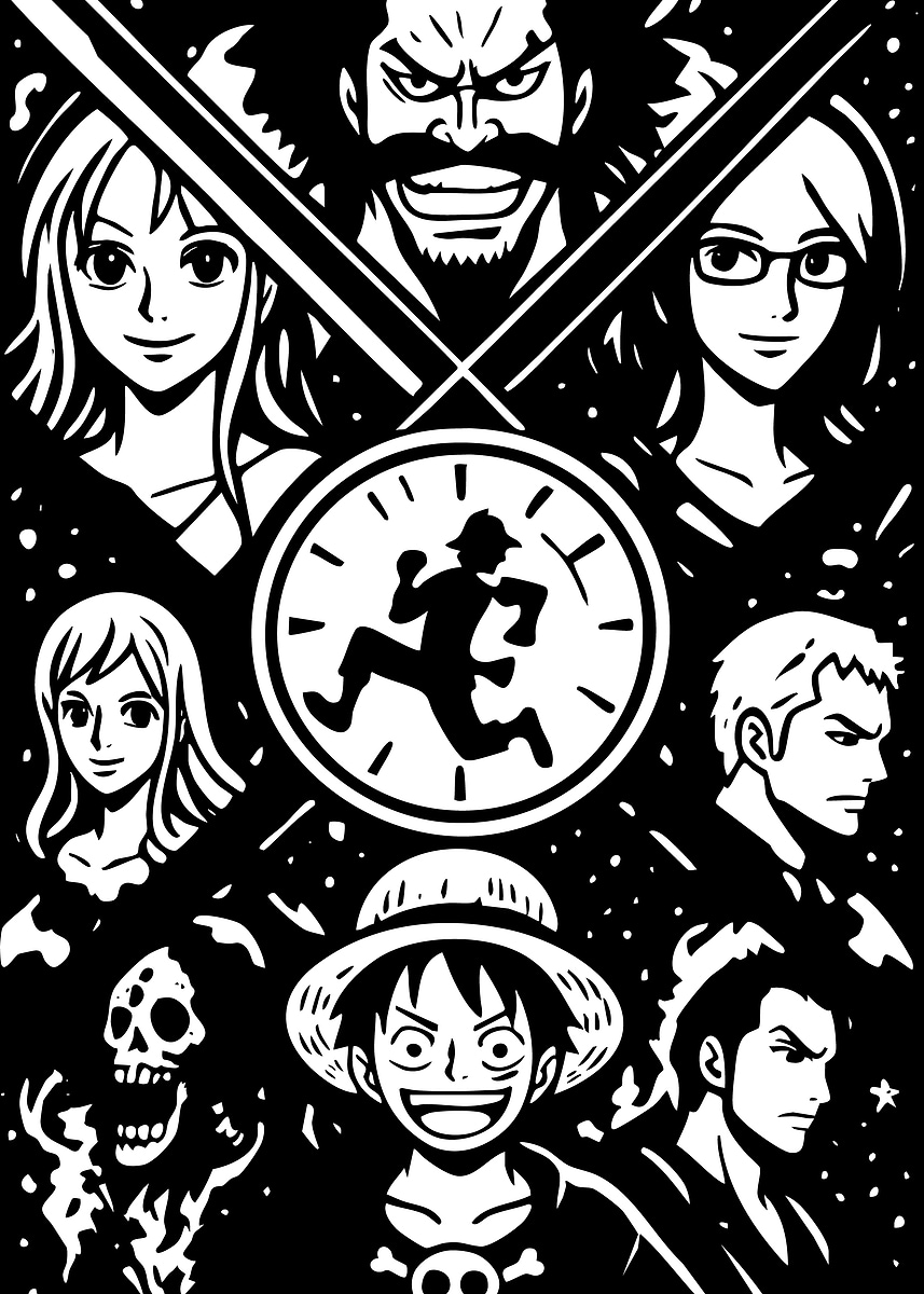 'One Piece Black and White Collage' Poster, picture, metal print, paint ...