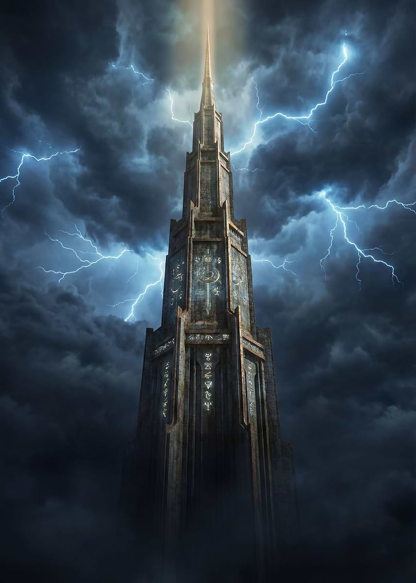 'Ancient Obelisk Lightning Storm' Poster, picture, metal print, paint ...
