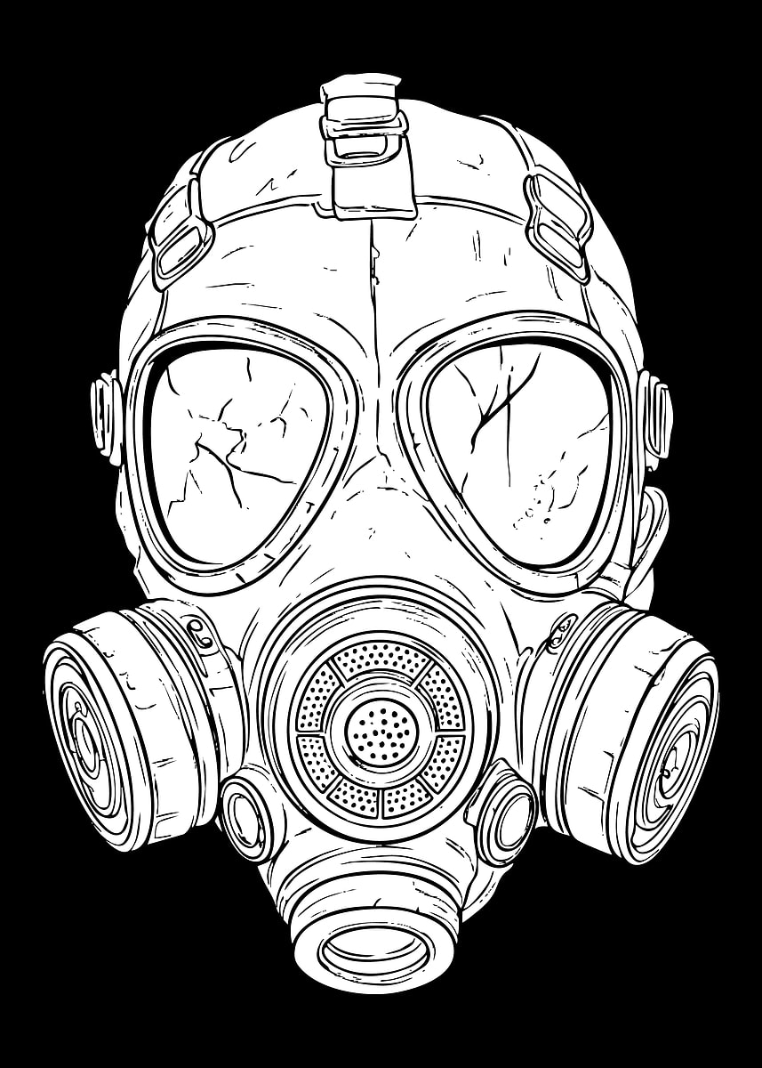 'Gas Mask Line Art Illustration' Poster, picture, metal print, paint by ...