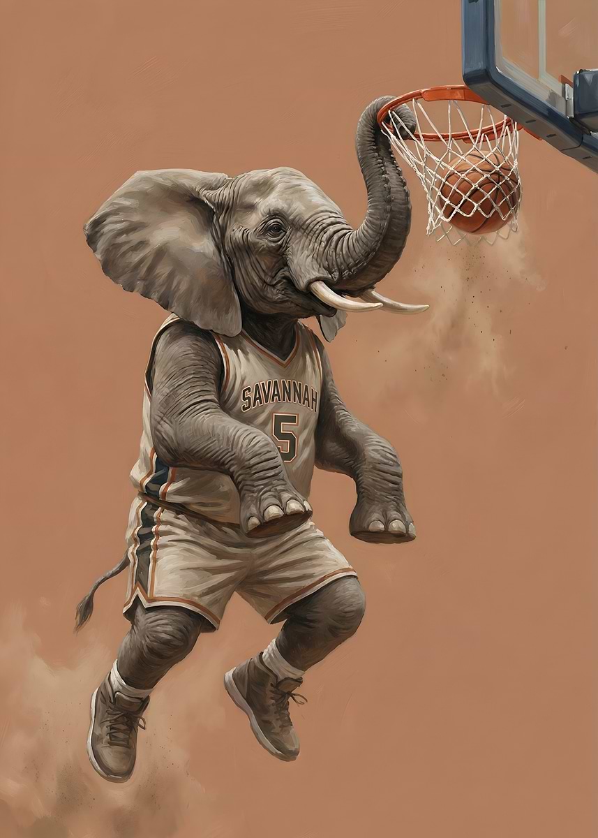 'Elephant Basketball Player Dunking' Poster, picture, metal print ...
