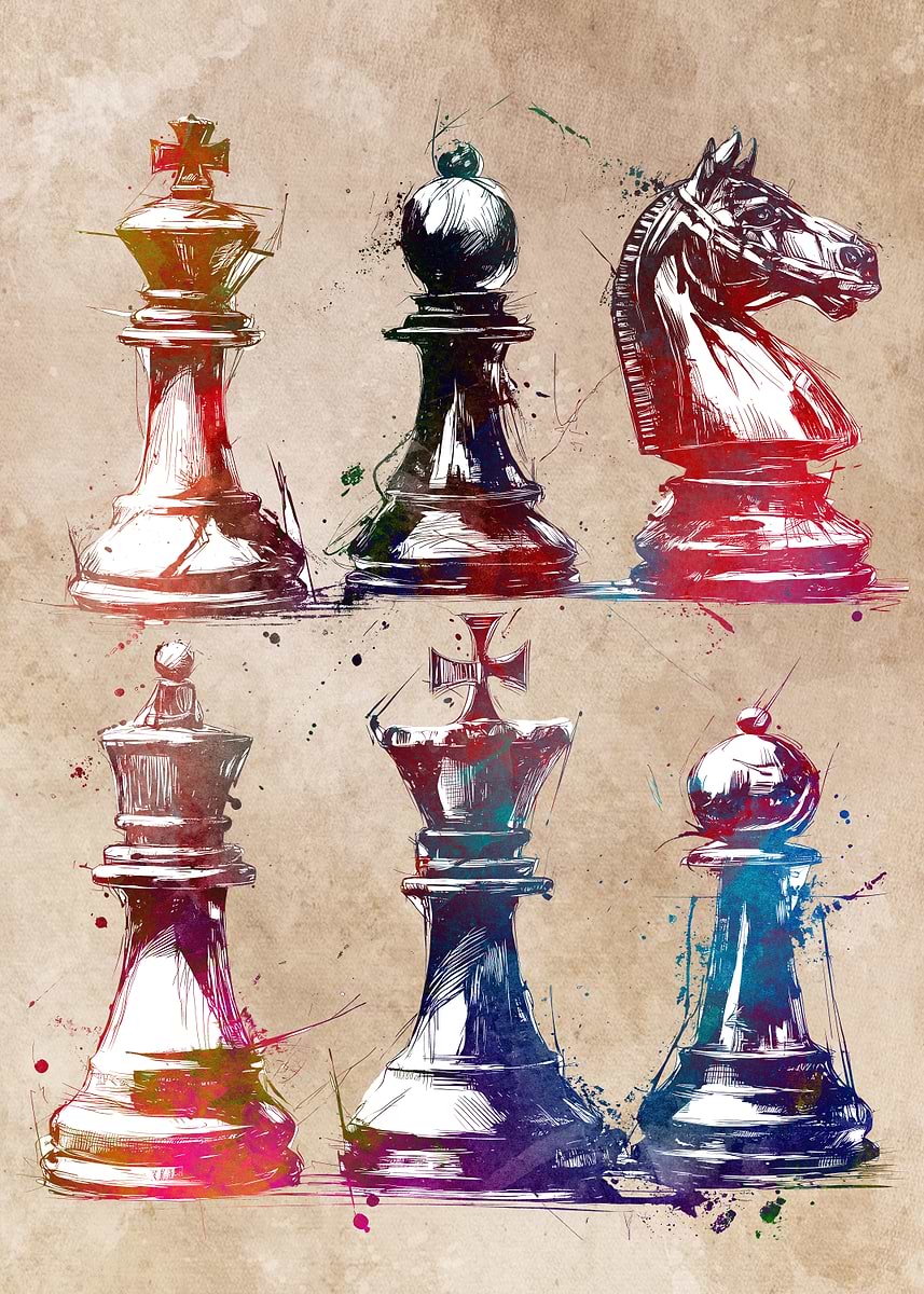 'Colorful Chess Pieces Watercolor Art' Poster, picture, metal print ...