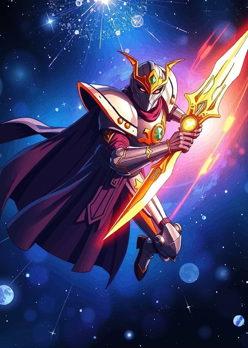 'Space Warrior with Golden Sword' Poster, picture, metal print, paint ...