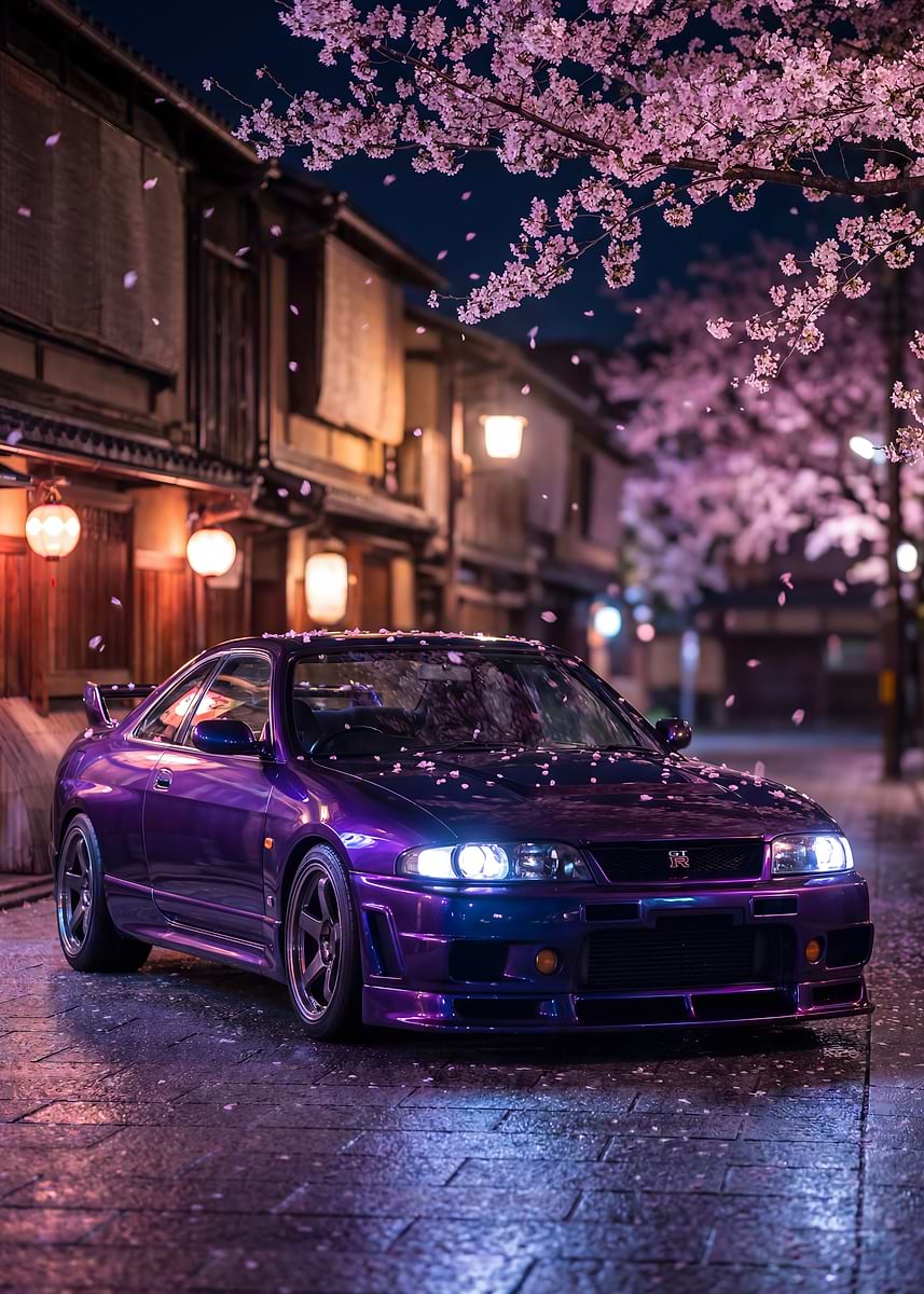 'Nissan Skyline Gtr R33 JDM Cherry Blossoms' Poster, picture, metal ...
