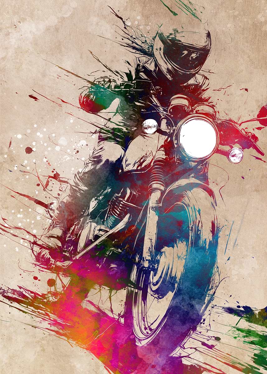 'Motorcycle Rider Abstract Watercolor Art' Poster, picture, metal print ...