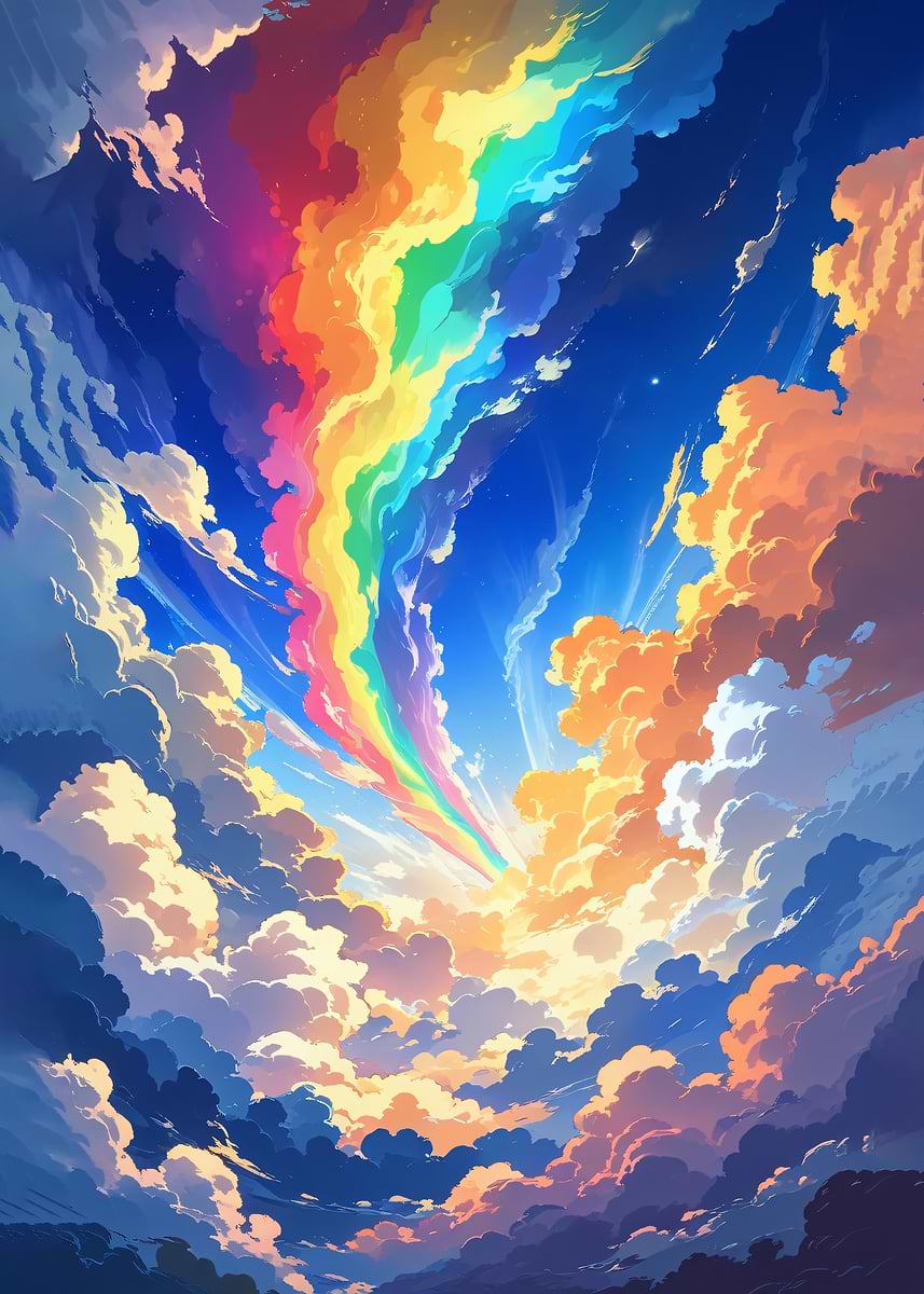 'Rainbow Sky with Clouds' Poster, picture, metal print, paint by Loxey ...