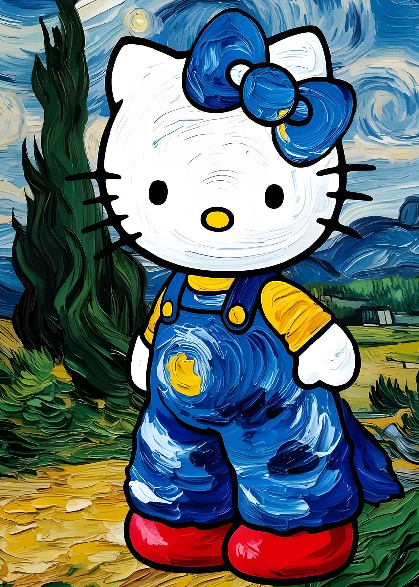 'Hello Kitty Starry Night Painting' Poster, picture, metal print, paint ...