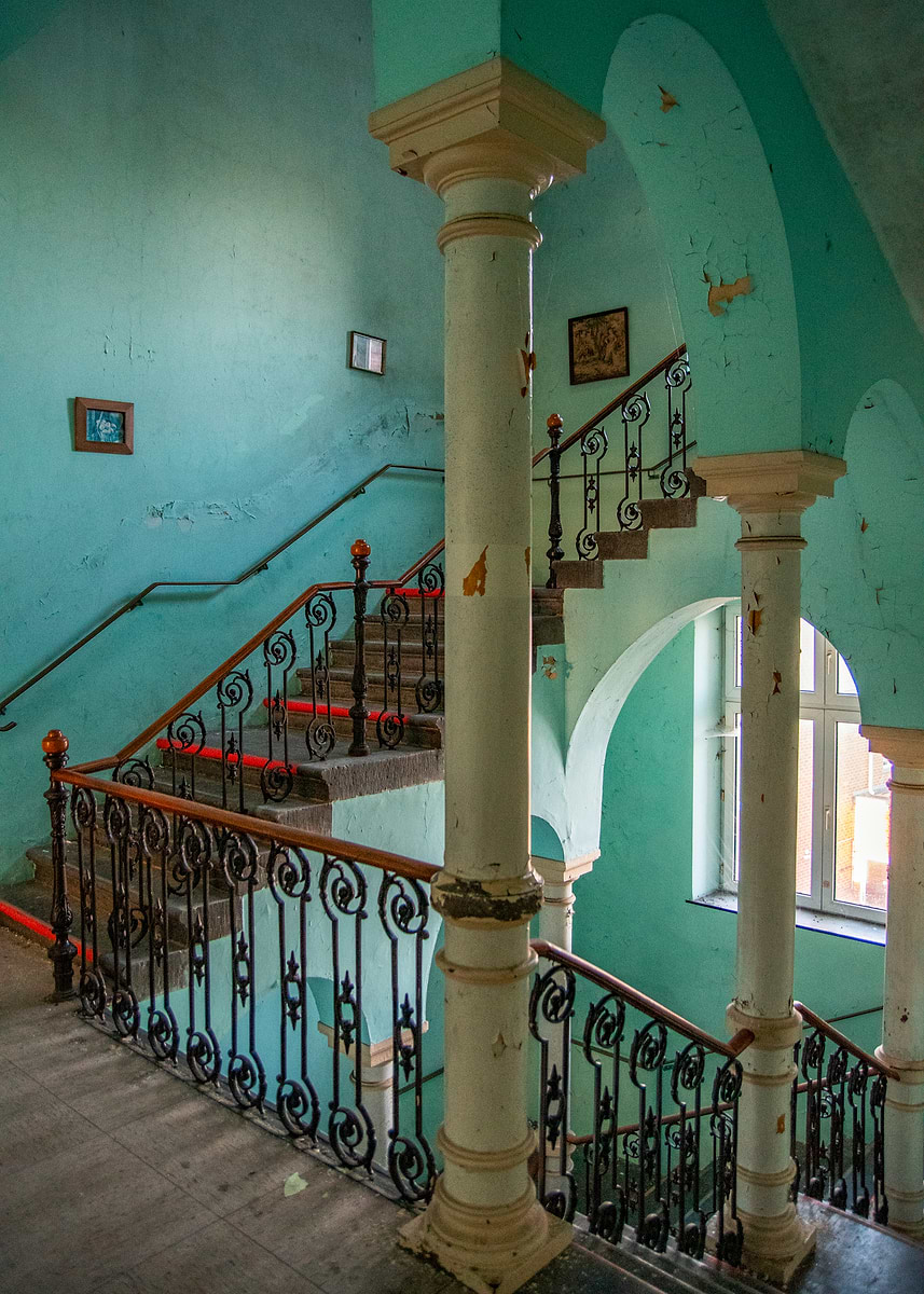 'Vintage Staircase with Columns and Railings' Poster, picture, metal ...
