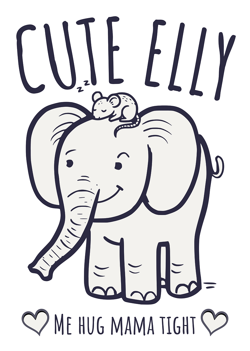 'Cute Elly Elephant with Sleeping Mouse' Poster, picture, metal print ...