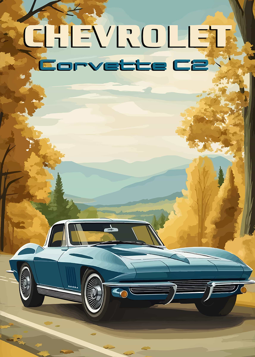 'Chevrolet Corvette C2 Autumn Drive' Poster, picture, metal print ...