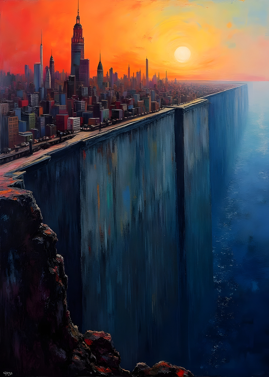 'Cityscape on the Edge Painting' Poster, picture, metal print, paint by ...