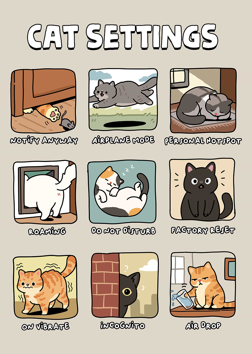 'Cat Settings' Poster, picture, metal print, paint by GoshWow | Displate