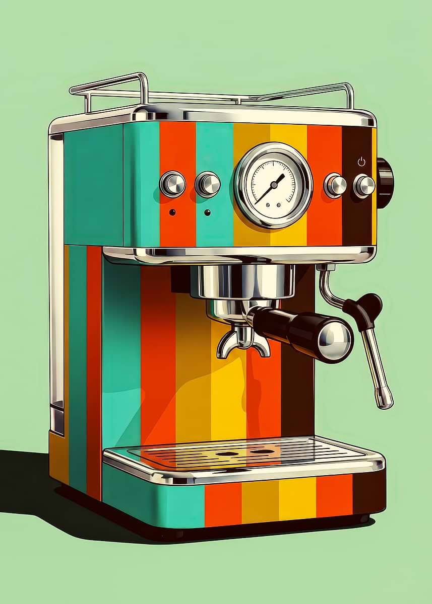 'Mid Century Modern Espresso Machine Art - Retro Coffee Poster - 70s ...