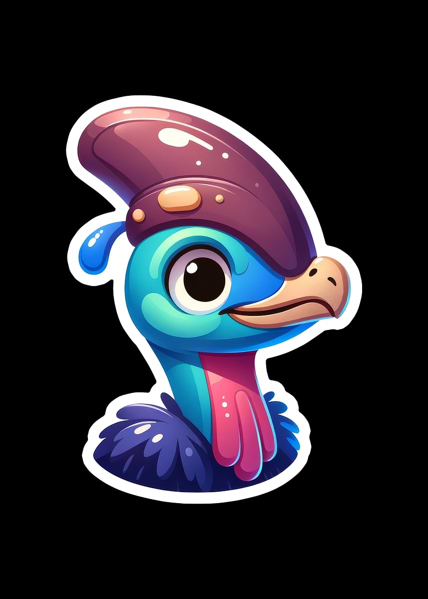 'Cartoon Cassowary Sticker' Poster, picture, metal print, paint by ...