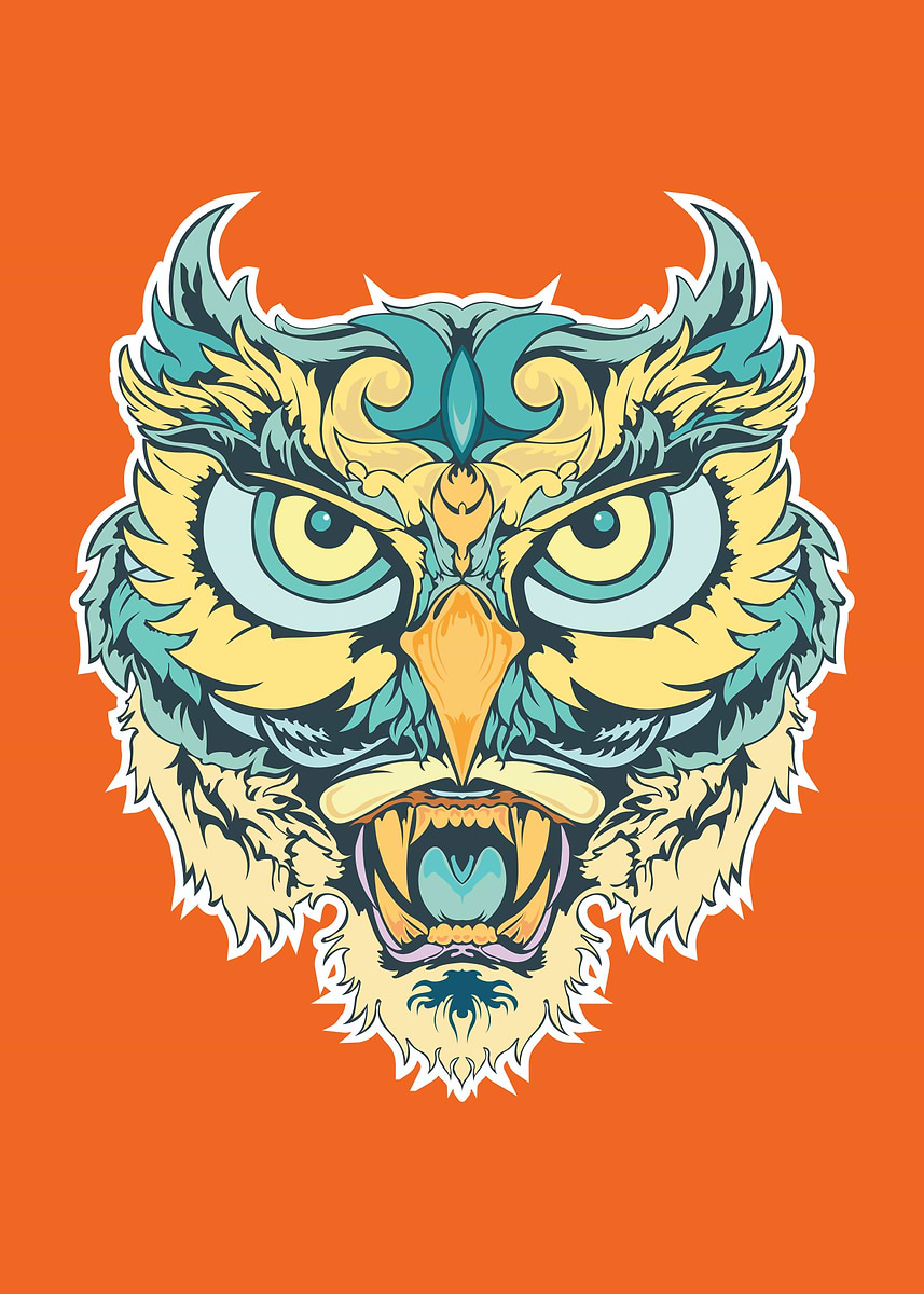 'Stylized Owl-Tiger Hybrid Illustration' Poster, picture, metal print ...