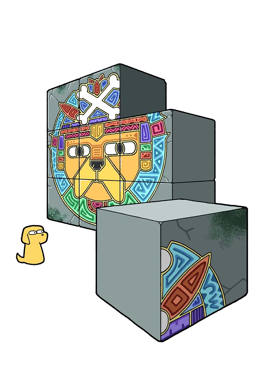 'Aztec Lion Puzzle with Dog Cartoon' Poster, picture, metal print ...