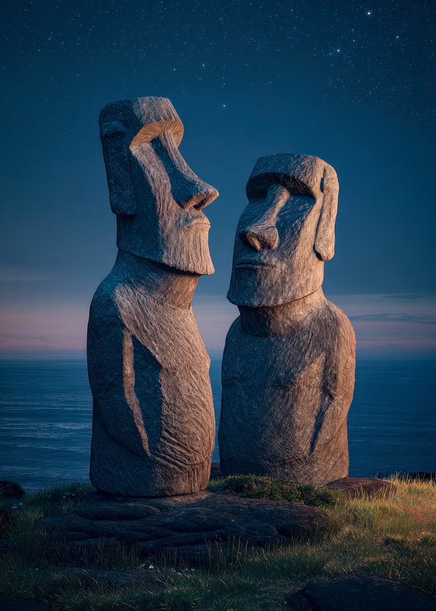 'Moai Statues Under Starry Night Sky' Poster, picture, metal print ...
