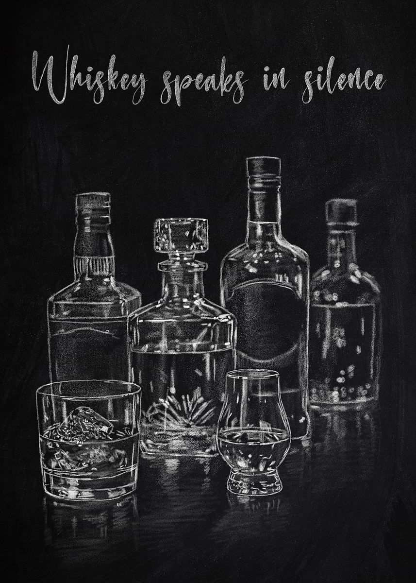 'Whiskey Still Life Chalkboard Art' Poster, picture, metal print, paint ...