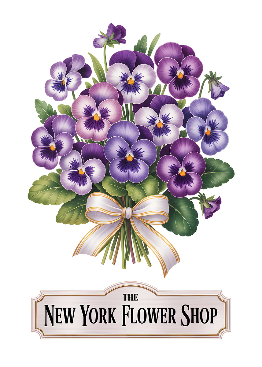 'Pansies Bouquet for New York Flower Shop' Poster, picture, metal print ...