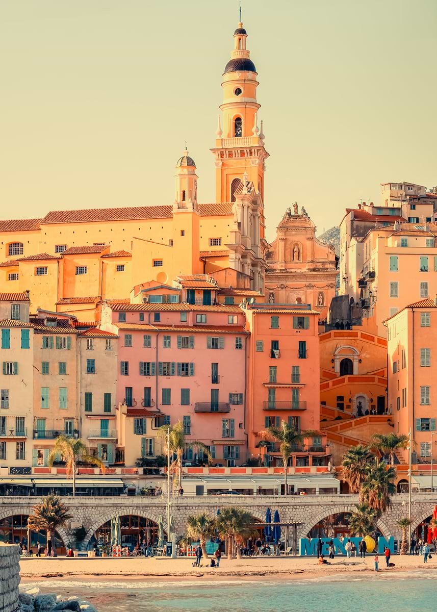 'Menton, France: Colorful Coastal Cityscape' Poster, picture, metal ...