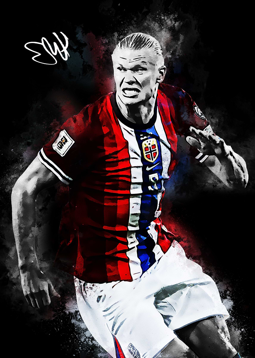 'Erling Haaland Portrait with Signature' Poster, picture, metal print ...