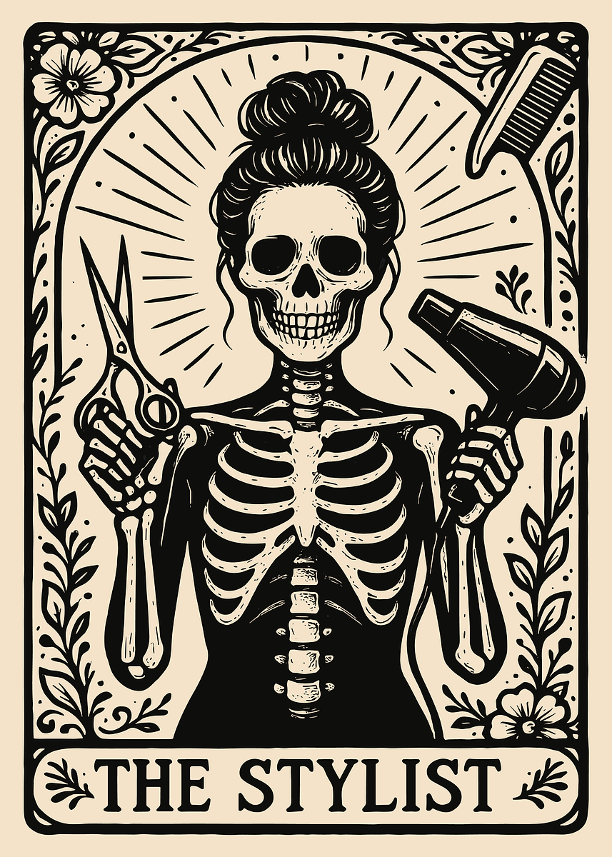 'The Stylist Poster, Skeleton Hairdresser Wall Art, Funny Salon ...