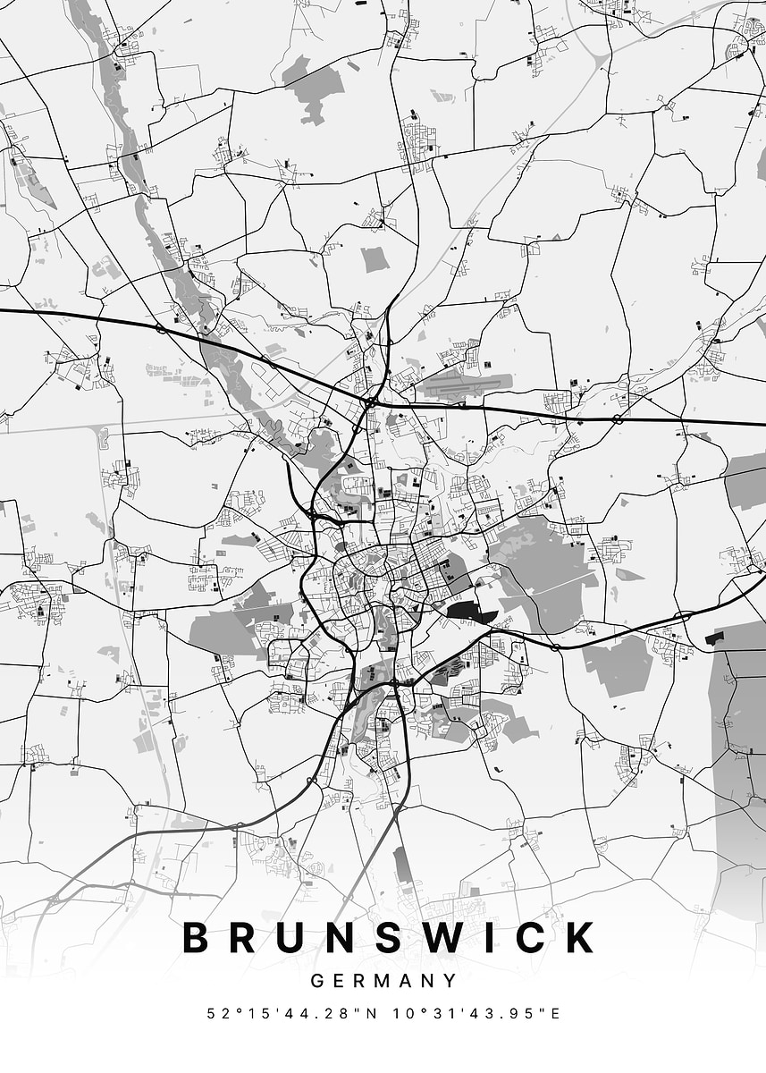 'Brunswick Germany White and Black Map' Poster, picture, metal print ...