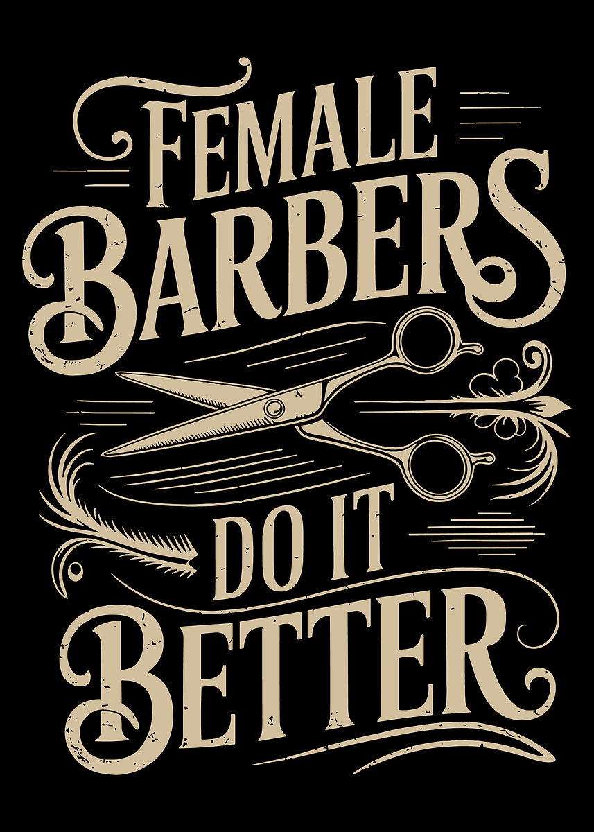 'Female Barbers Do It Better Poster, Vintage Barber Scissors Wall Art ...