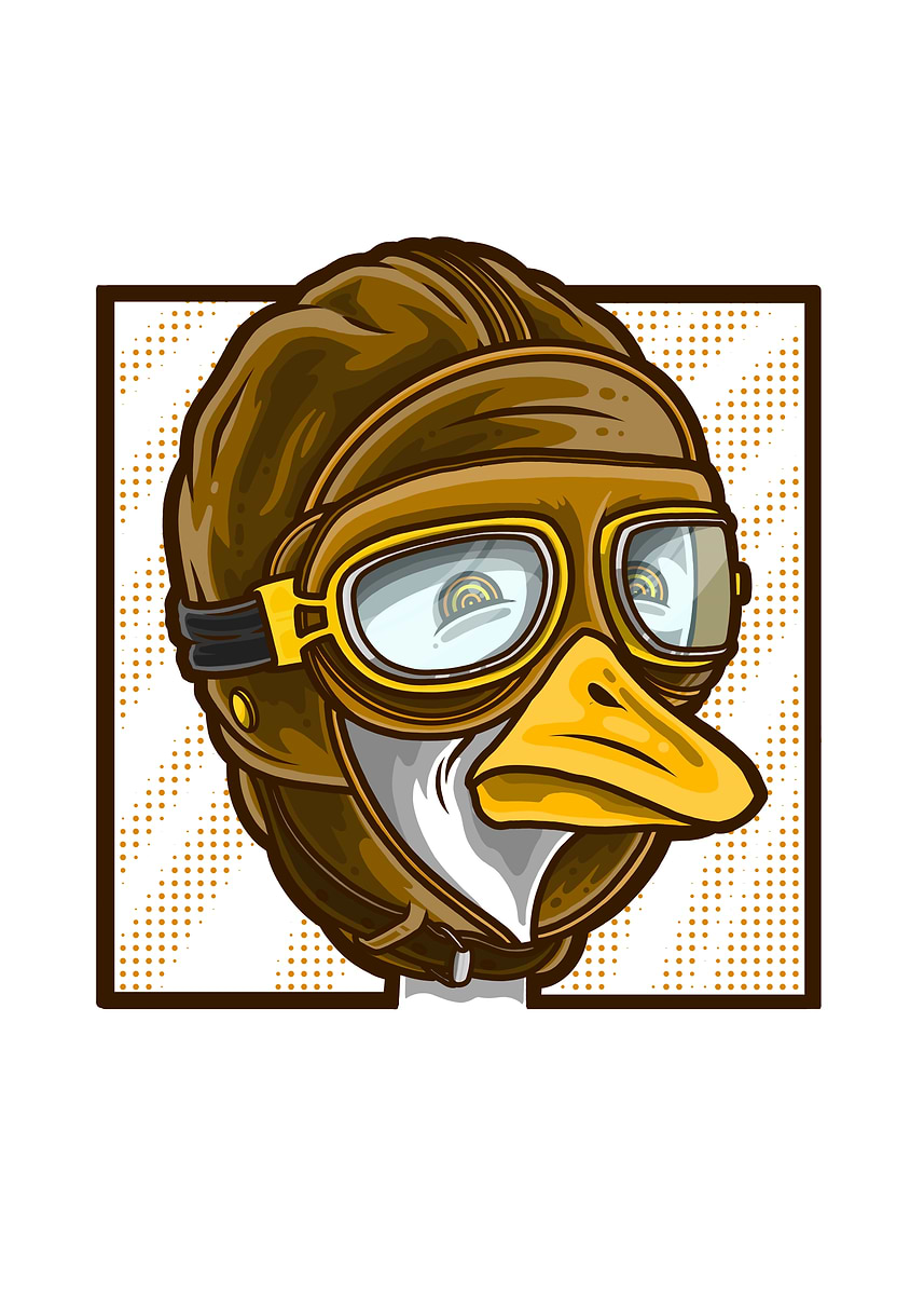 'Cartoon Duck Aviator Illustration' Poster, picture, metal print, paint ...