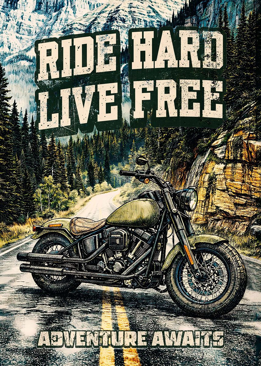 'Motorcycle Adventure: Ride Hard, Live Free' Poster, picture, metal ...