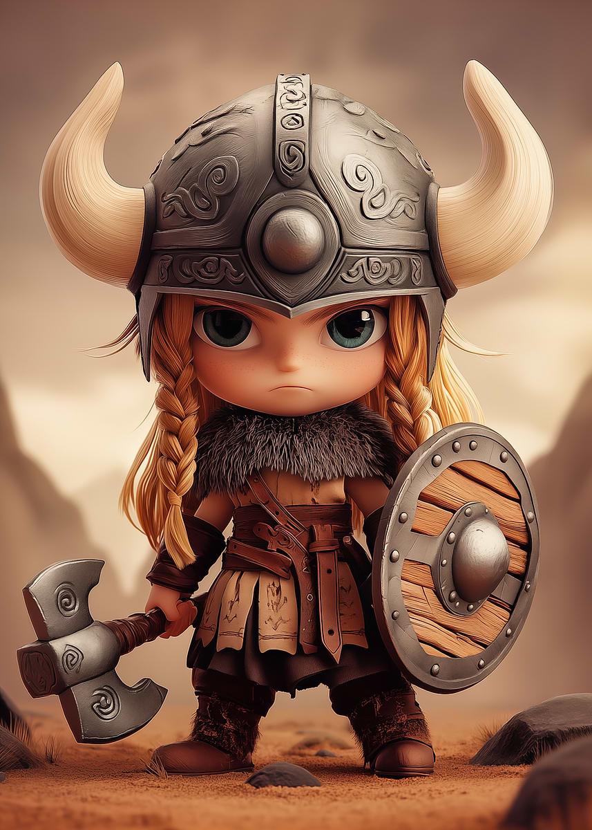 'Chibi Viking Warrior Girl' Poster, picture, metal print, paint by ...