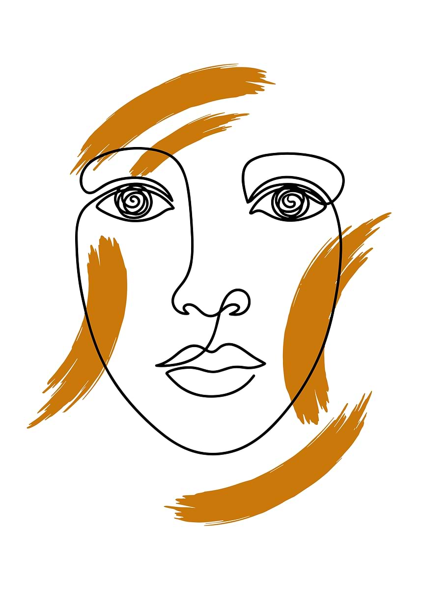 'Abstract Face Line Art with Brushstrokes' Poster, picture, metal print ...