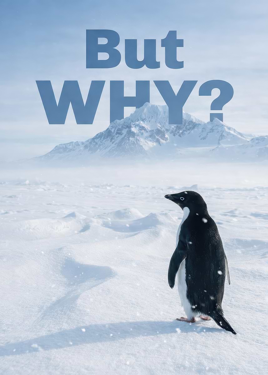 'Penguin in Antarctica : But Why?' Poster, picture, metal print, paint ...