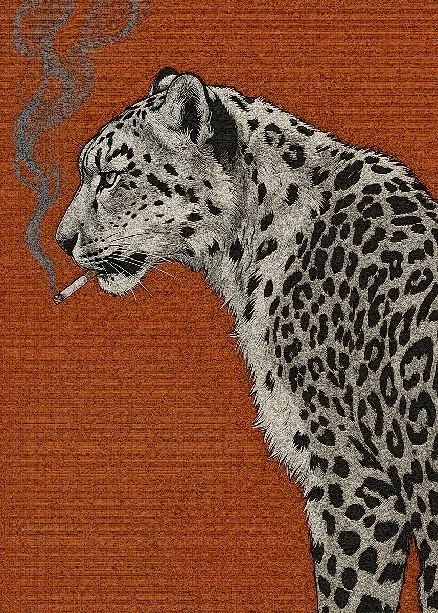 'Smoking Leopard Illustration on Orange Background' Poster, picture ...